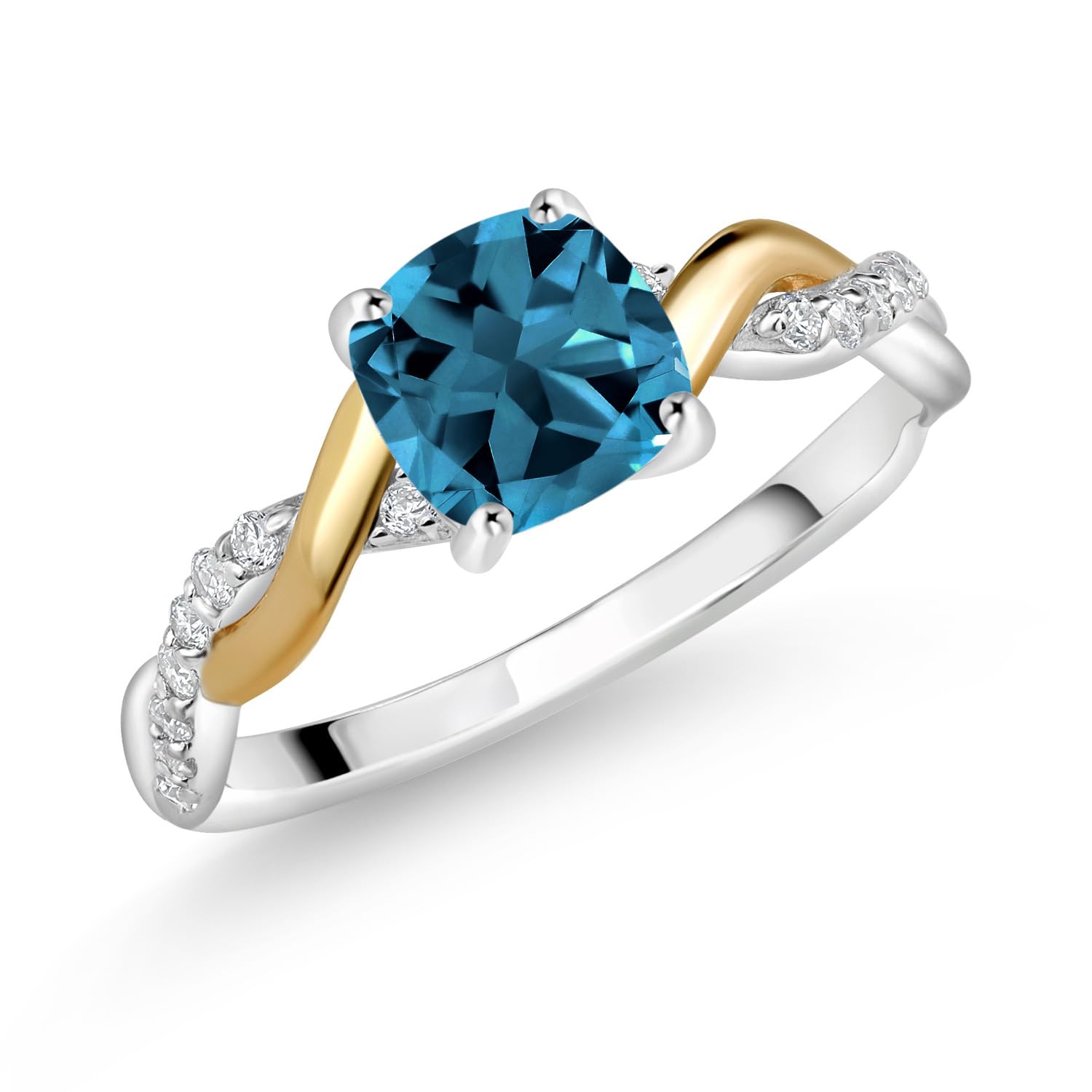Gem Stone King 925 Sterling Silver and 10K Yellow Gold 6MM Cushion Gemstone Birthstone and Lab Grown Diamond Engagement Ring for Women | Available In Size 5, 6, 7, 8, 9