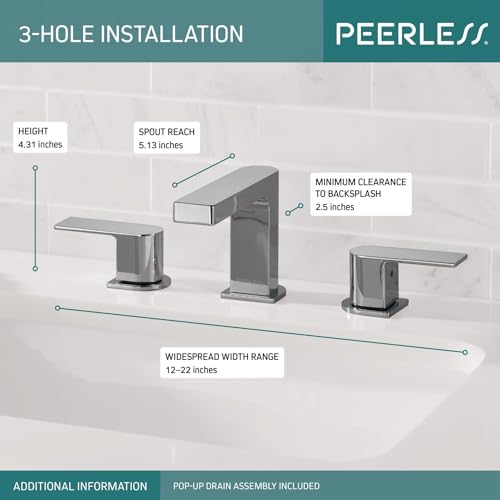 Peerless Xander Widespread Bathroom Faucet Chrome, Bathroom Faucet 3 Hole, Bathroom Sink Faucet, Drain Assembly, Chrome P3519LF
