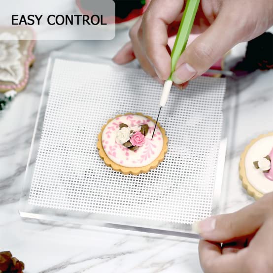 Kasmoire Cookie Decorating Turntable, Sugar Cake Cookie Decorating Supplies Kit-with Anti-Slip Silicone Mat,Turns Smoothly Easy Control and Convenient,5.7 x 5.7inch,Thicker,Acrylic,Square