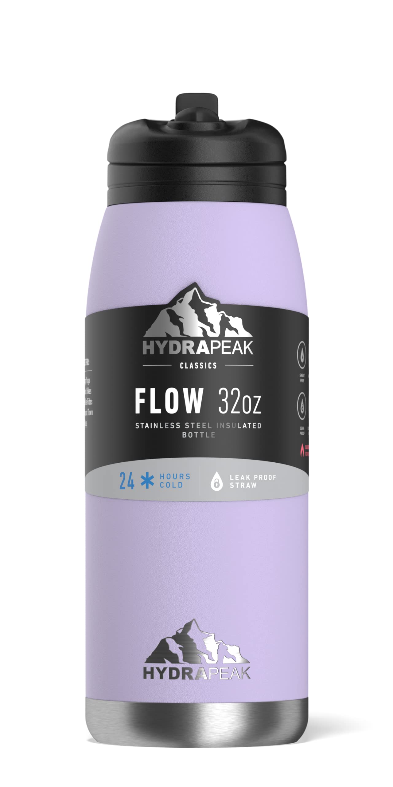 Hydrapeak Flow 32oz Insulated Water Bottle with Straw Lid, Waterbottle, Metal Water Bottle, Insulated Stainless Steel Water Bottles, BPA-Free & Leak-Proof, Straw and Handle (Lavender)