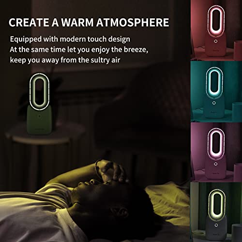 Misby Desk Fan, Portable Bladeless Fan 11.8 inch Personal Cooling Fan with 4 Speeds, Leafless 5 Colors LED Lights Touch Control Small Quiet Table Fans For Home, Bedroom, Office(Green)