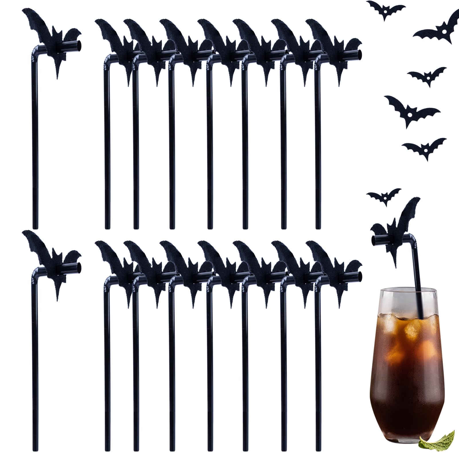 Halloween Plastic Straws - 60Pcs Bat Straws for Drinking Halloween Party Supplies Party Favors Decorations