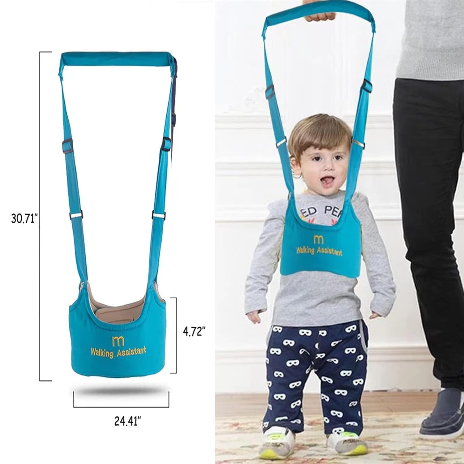 KHuinen Handheld Baby Walking Harness Baby Walker, Adjustable Handheld Standing Up and Walking Kids Walker Helper for Toddler 7-24 Month Old (Sky Blue)