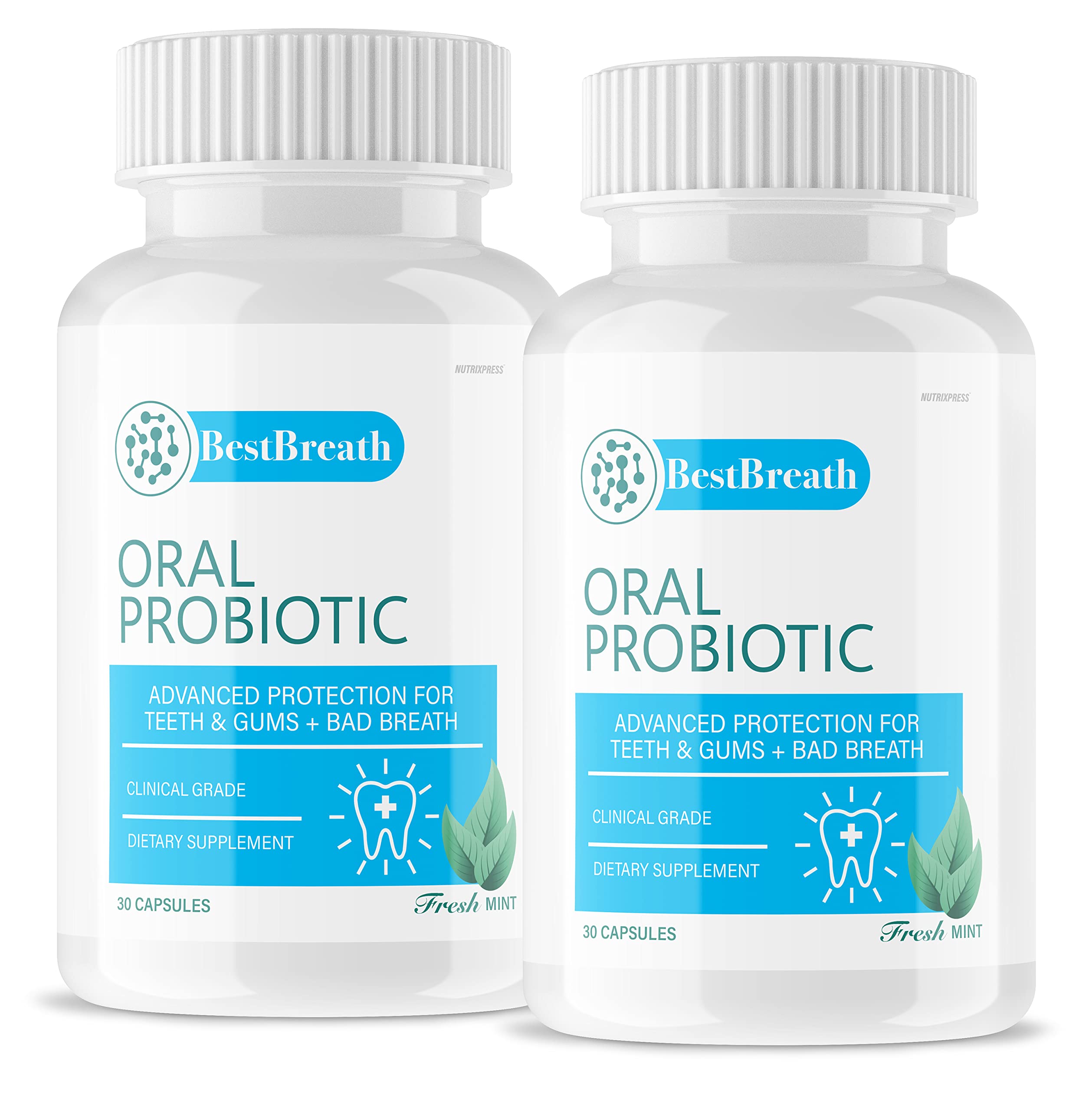 Nutrixpress (2 Pack) - Best Breath Oral Probiotic Pills for Mouth Bad Breath - New Brand BestBreath Probiotic Tablets for Teeth and Gums, Mints, Refresher, Adults, 60 Days Supply