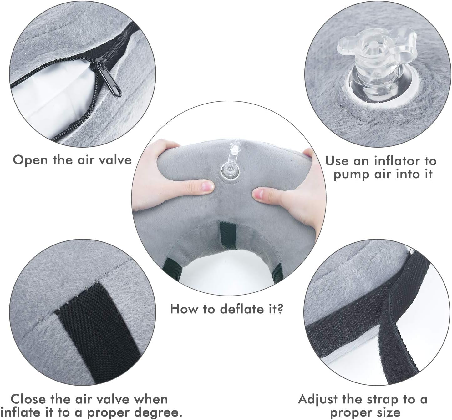 PeakTrend Protective Inflatable Collar for Dogs and Cats - Soft Pet Recovery Collar Does Not Block Vision E-Collar, Soft Protective Cone for Dogs After Surgery (Gray, [Neck:10"-14"] Medium)