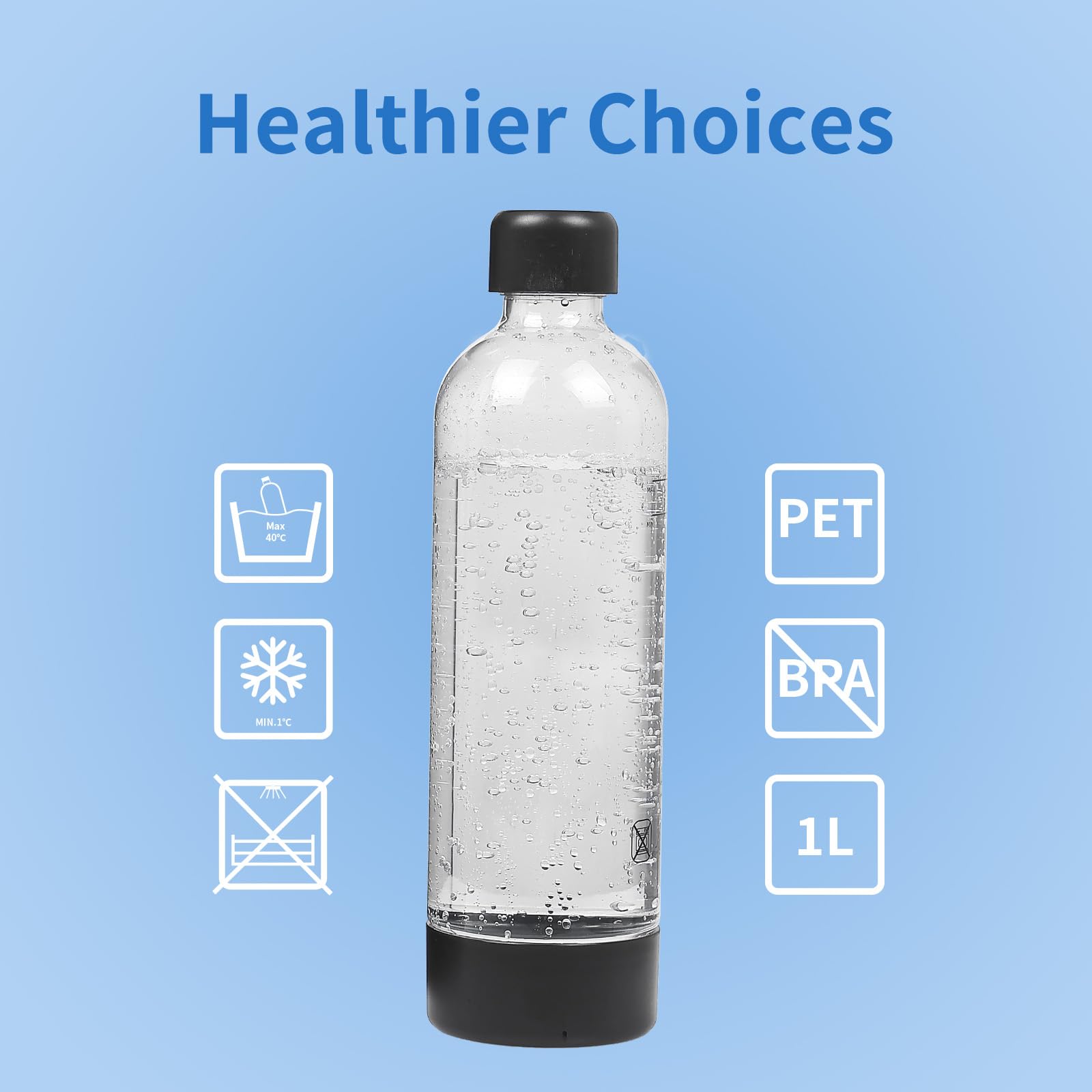 spoonlemon Sparkling Water Maker, Soda Streaming Machine for Home Use, Carbonated Water Machine with BPA Free 1L PET Bottle, Compatible with Any Screw-in 60L CO2 Exchange Carbonator, Black