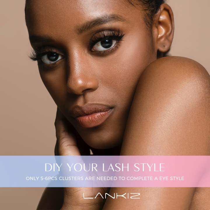 LANKIZ DIY Eyelash Extension, 48pcs Fluffy Individual Lash Extensions, Soft & Lightweight 10-16mm Mix Reusable Wide Band Cluster Lashes for Home use