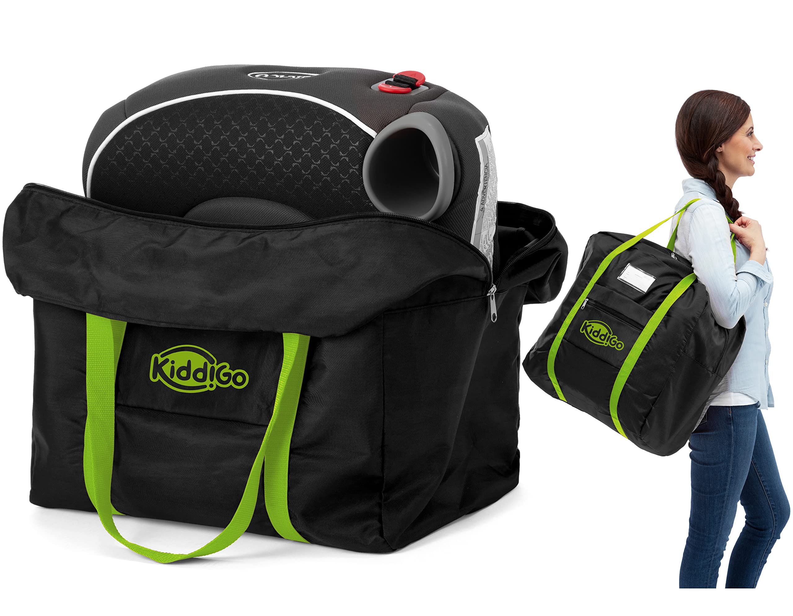 Kiddi Go Backless Booster Seat Travel Bag - Red | Water-Resistant 600D Nylon | Fits Most Backless Booster Seats | Easy to Carry with Luggage Handle | includes ID Card Slot.