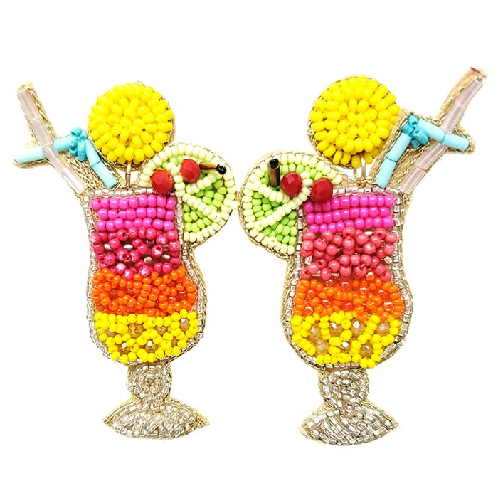 Emulily Beaded Cocktail Glass Post Earrings Handmade Cocktail Earrings Malibu Sunset Cocktail Earrings