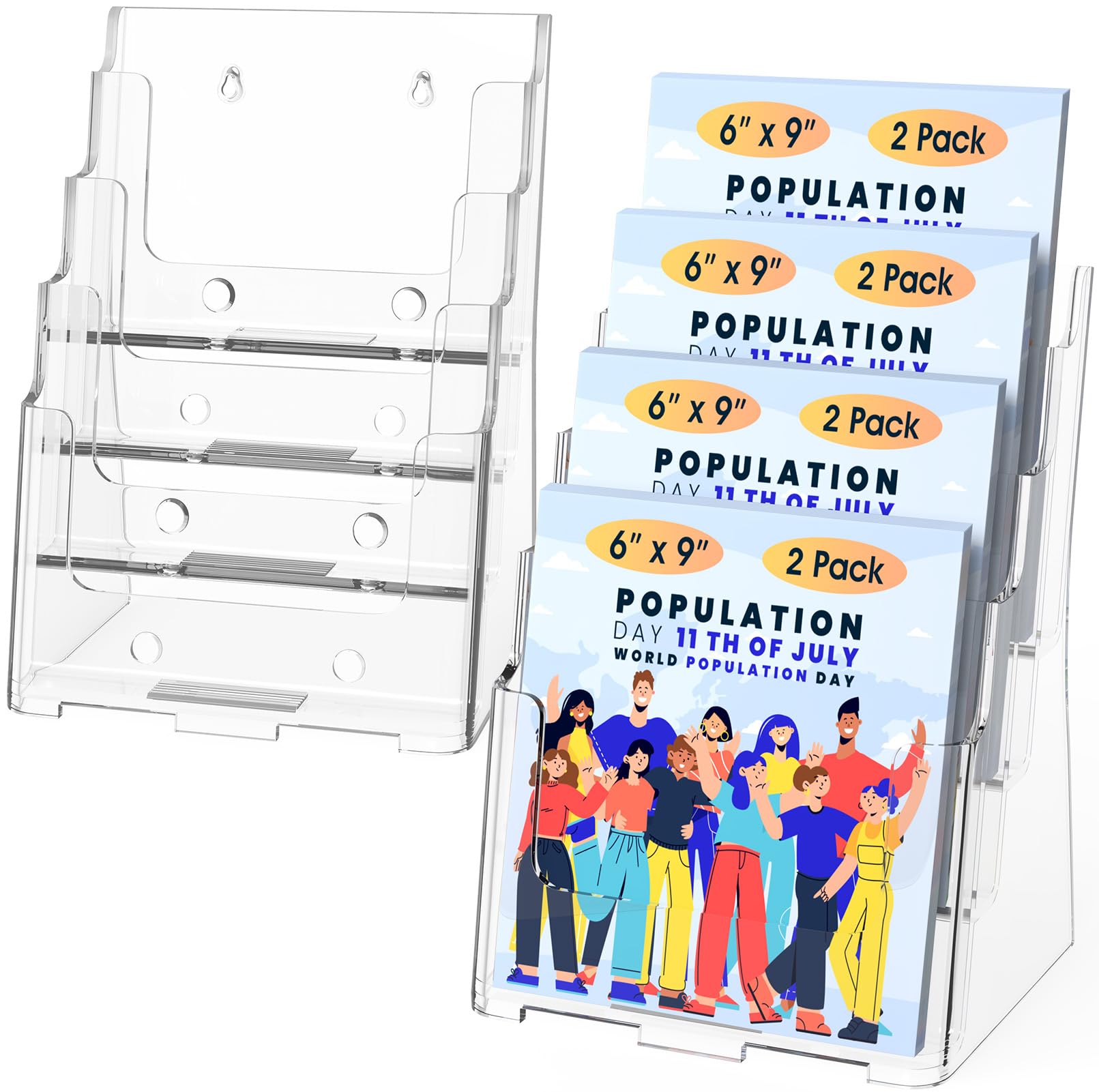 MaxGear Brochure Holder 4 Tier 6x9 inch Brochure Display Stand Flyer Holder Acrylic Brochure Holders Clear Pamphlet Holder Display Stand Literature Holder Wall Mount or Countertop, 2 Pack