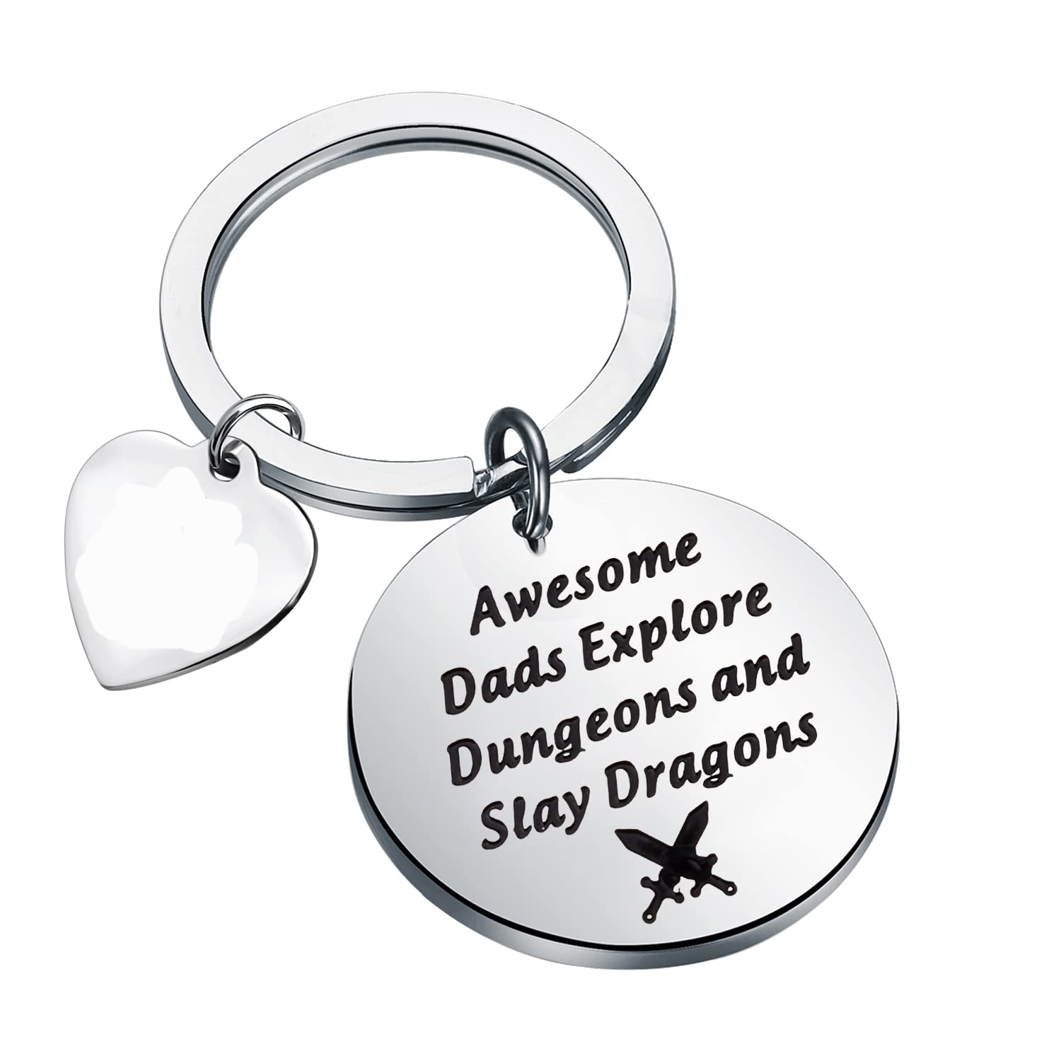 FEELMEM Dungeons D20 Keychain DAD Gaming Gift Awesome Dads Explore Dungeons and Slay Dragons Keychain Funny DND Gamer Gift Dungeon Master Gift Geeks Gift (Dads)