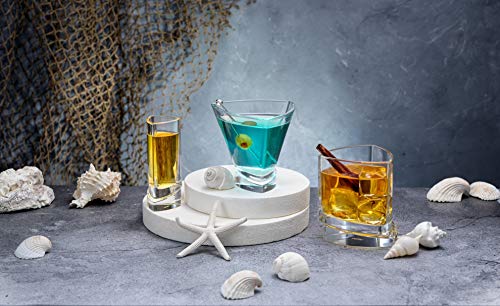 JoyJolt Aqua Vitae Shot Glass Set of 4. Crystal Shot Glasses, Triangle Clear Shot Glasses Set with Off Set Base. 1 – 2 oz Cups for Tequila, Limoncello, Vodka or Aperitif. Fun Christmas Gifts