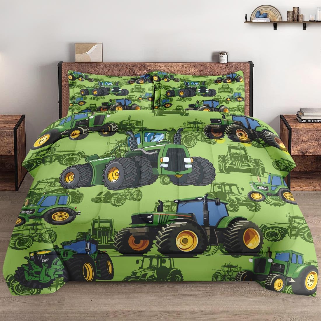 WeCozy Twin Size Comforter Set with Pillowcase, Farm Tractor Summer Soft 2 Pcs Bedding Set for Kids and Adults, Plant Dirt Wheel Comforter Set for Room Bedroom Bed Decor