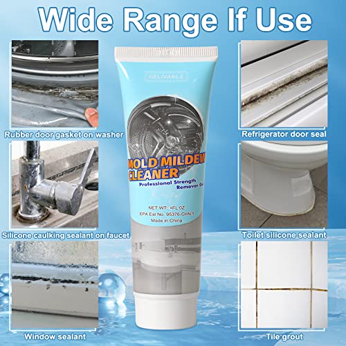 GELIVABLE Mold Remover Gel, Mold Stain Cleaner for Bathroom, Household Shower, Kitchen Sinks, Toilet, Tile, Grout, Walls, Washing Machine and Refrigerator Strips - 4 Fl.Oz(Pack of 2)