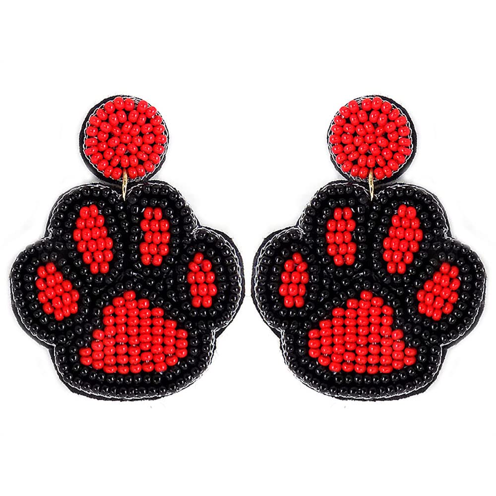 Emulily Beaded Colorful Paw Post Earrings Handmade Paw Earrings