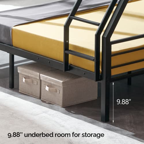 VINGLI Metal Bunk Bed Twin Over Full, Flat Steps, Black