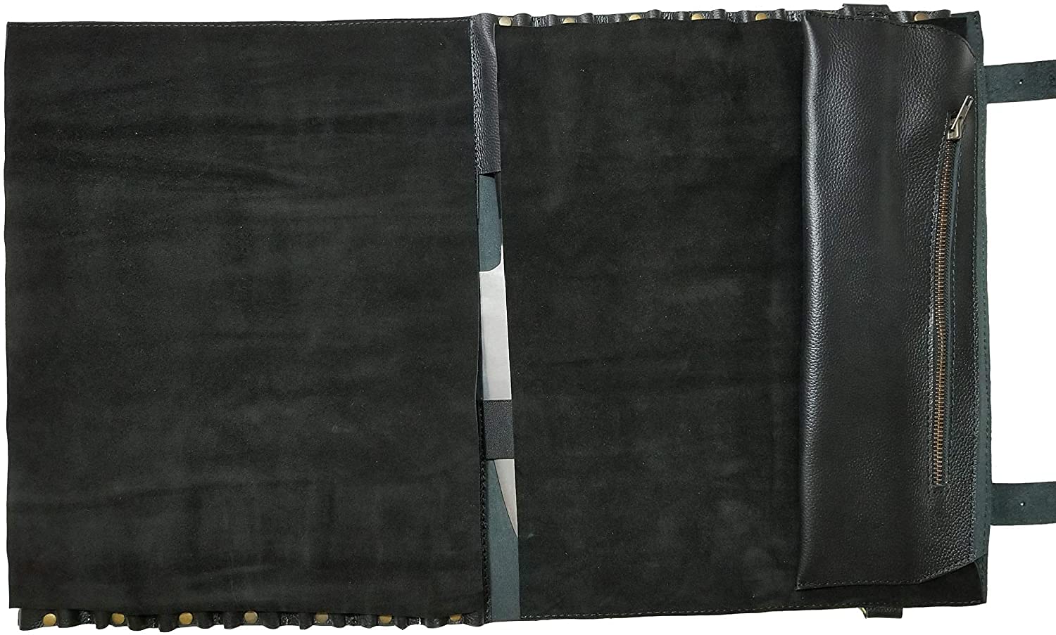 Heritage Handikrafts Genuine Lightweight Premium Leather Professional Black Chef Knife Bag/Chef Knife Roll 14 Slots Space