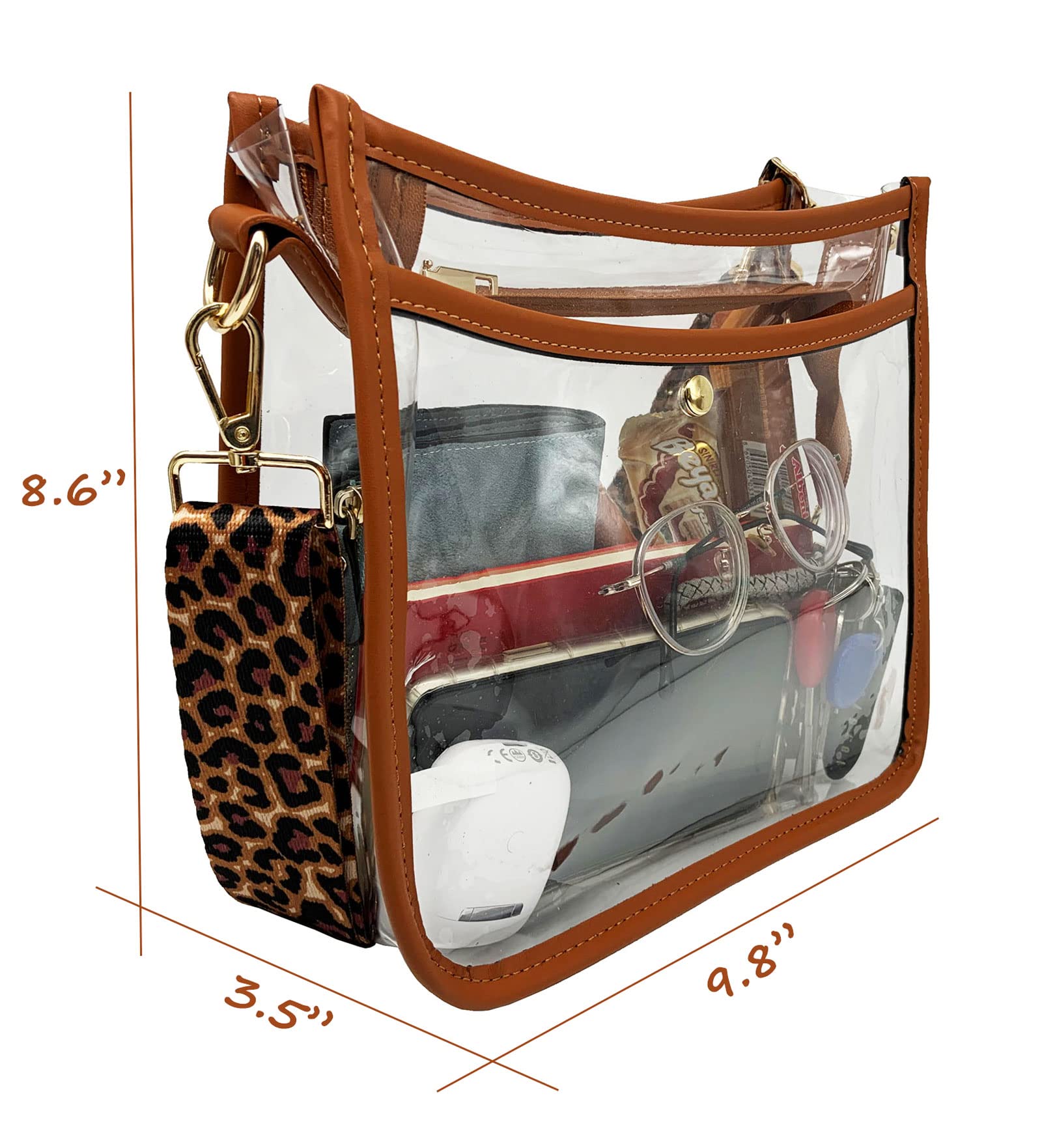 HAIBOLAN Leopard Guitar Strap Clear Bag Stadium Approved Clear CrossBody Bag Women Shoulder Handbag Purse (Black)