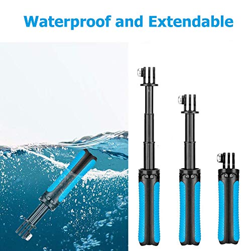 Extendable Mini Selfie Stick Tripod Two in One, Compatible with AKASO Gopro Hero 10/9/8/7/6/5 Various Action Camera and Cell Phone Accessories(Blue)