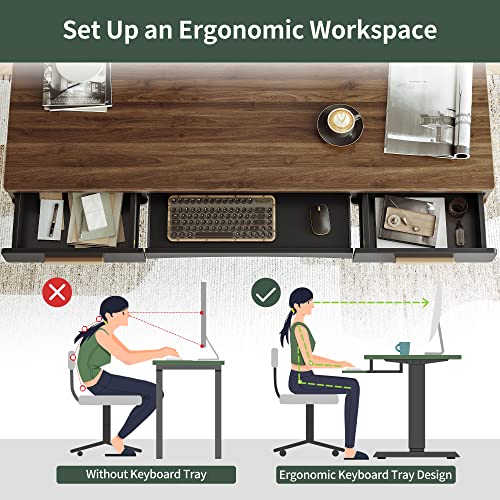 FEZIBO Standing Desk with Drawers, 55" x 26" Vintage Adjustable Standing Desk, Sit Stand Up Desk, Adjustable Height Home Office Desk, Mid-Century Executive President Office Desk