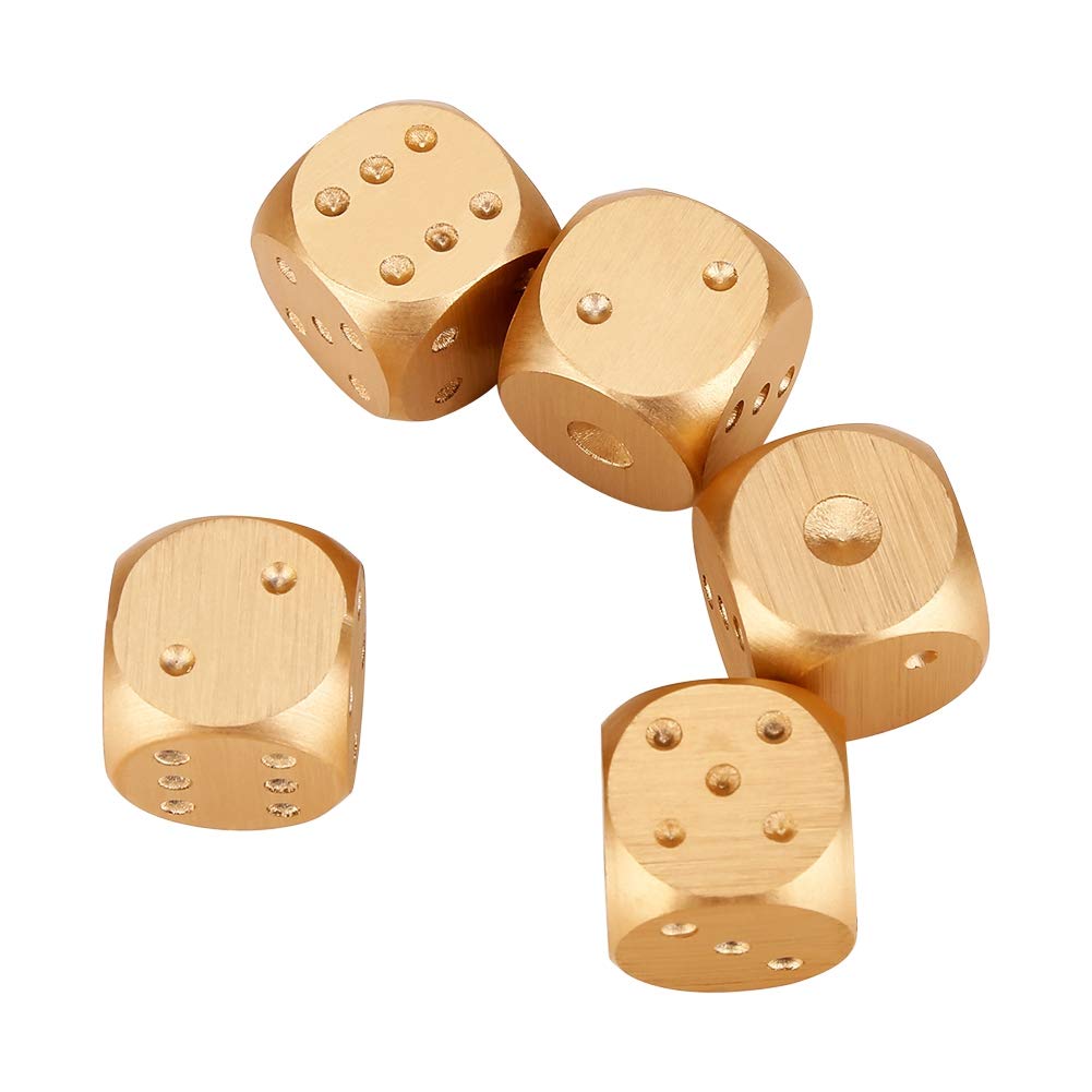 Gold Dice 6 Sided for Mon 5pcs Aluminium Alloy Table Game Poker Games Dices Set with Storage Box High Efficiency (Gold)