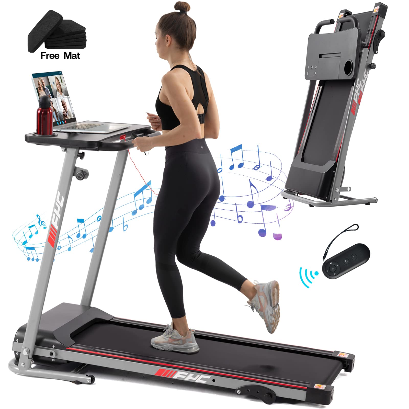 FYC Folding Treadmill for Home - Slim Compact Running Machine Portable Electric Treadmill Foldable Treadmill Workout Exercise for Small Home Apartment Gym Walking Jogging Fitness, No Installation