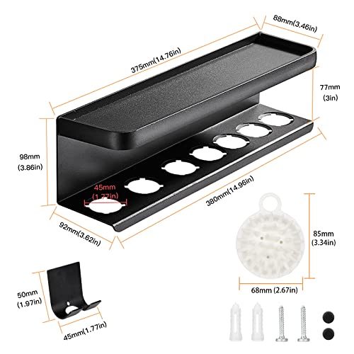 Yimerlen Airwrap Storage Holder Compatible with Dyson Airwrap Curling Iron Wall Mount Storage Rack Holder for Bathroom Attachments Organizer (Black, with Shampoo Comb)