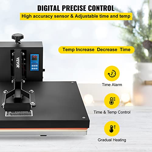 VEVOR Heat Press Machine, 16x24in / 40x61cm, Clamshell Sublimation Transfer Printer Teflon Coated, Digital Precise Heat Control, Silicone Sponge Powerpress for T-Shirt Bag Pad Pillow