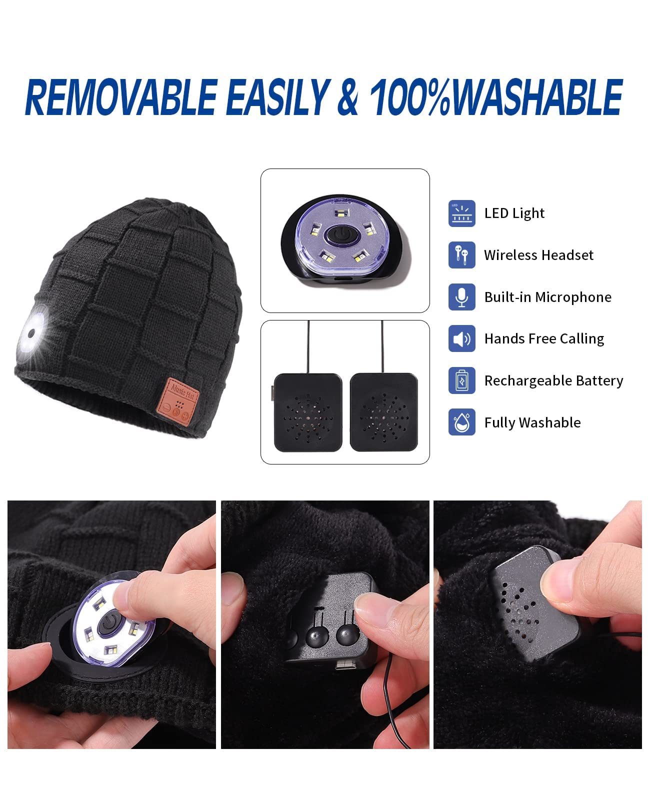 Sleep Mask Bluetooth Eye Mask with White Noise Bundle Bluetooth Beanie Hat with Light, Christmas Gifts for Men Women Dad