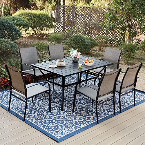 MIXPATIO Patio Dining Set 7 Piece Outdoor Furniture Set with 6 Brown Textilene Chairs and Metal Rectangular Table for Deck Garden Backyard Lawn Poolside