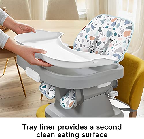 Fisher-Price Baby to Toddler High Chair SpaceSaver Simple Clean Portable Dining Seat & Booster with Washable Deep Tray & Liner, Pacific Pebble