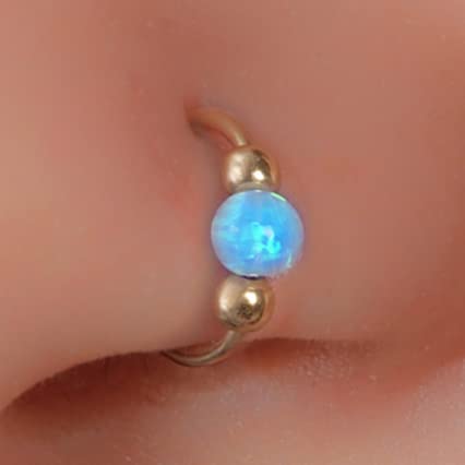 Gold Filled Nose Ring With Blue Opal - 20 Gauge Nose Hoop Jewelry - Seamless Nose Hoop Piercing 8mm Diameter