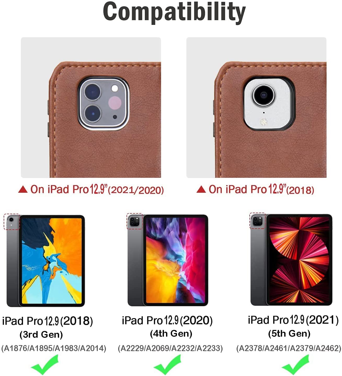 iPad Pro 12.9 inch 2022/2021/2020/2018 PU Leather Case with Apple Pencil Holder Auto Wake/Sleep Shoulder Strap for iPad Pro 12.9 6th/5th/4th/3rd Generation (Brown)