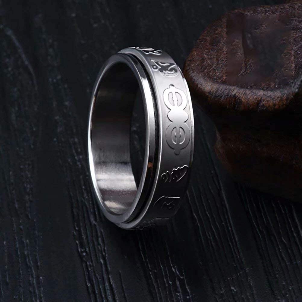 JAJAFOOK 316L Stainless Steel Tibetan Buddhist Mantra Scriptures Om Mani Padme Hum Lucky Spinner Ring,Silver 7