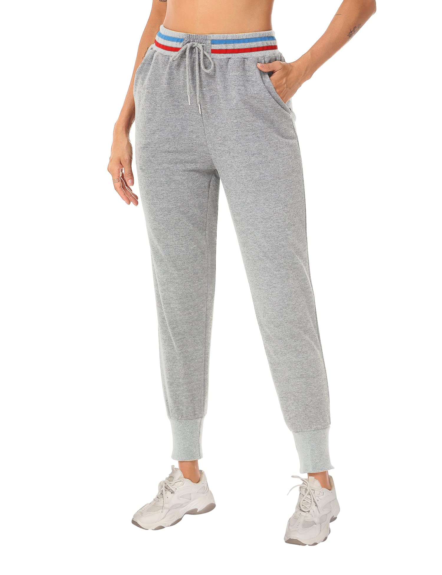 FIVASU Women's Sweatpants Joggers - Lightweight Soft Lounge Yoga Pants High Waisted Tapered Sweat Pants with Pockets Light Grey L
