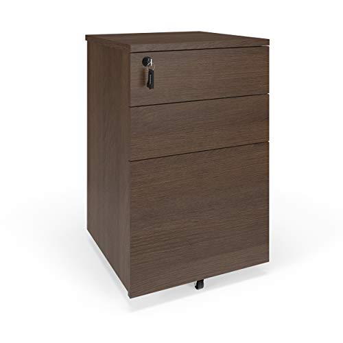 HON Basyx Commercial-Grade Mobile Wooden Pedestal, Filing Cabinet, Standard, Light Walnut