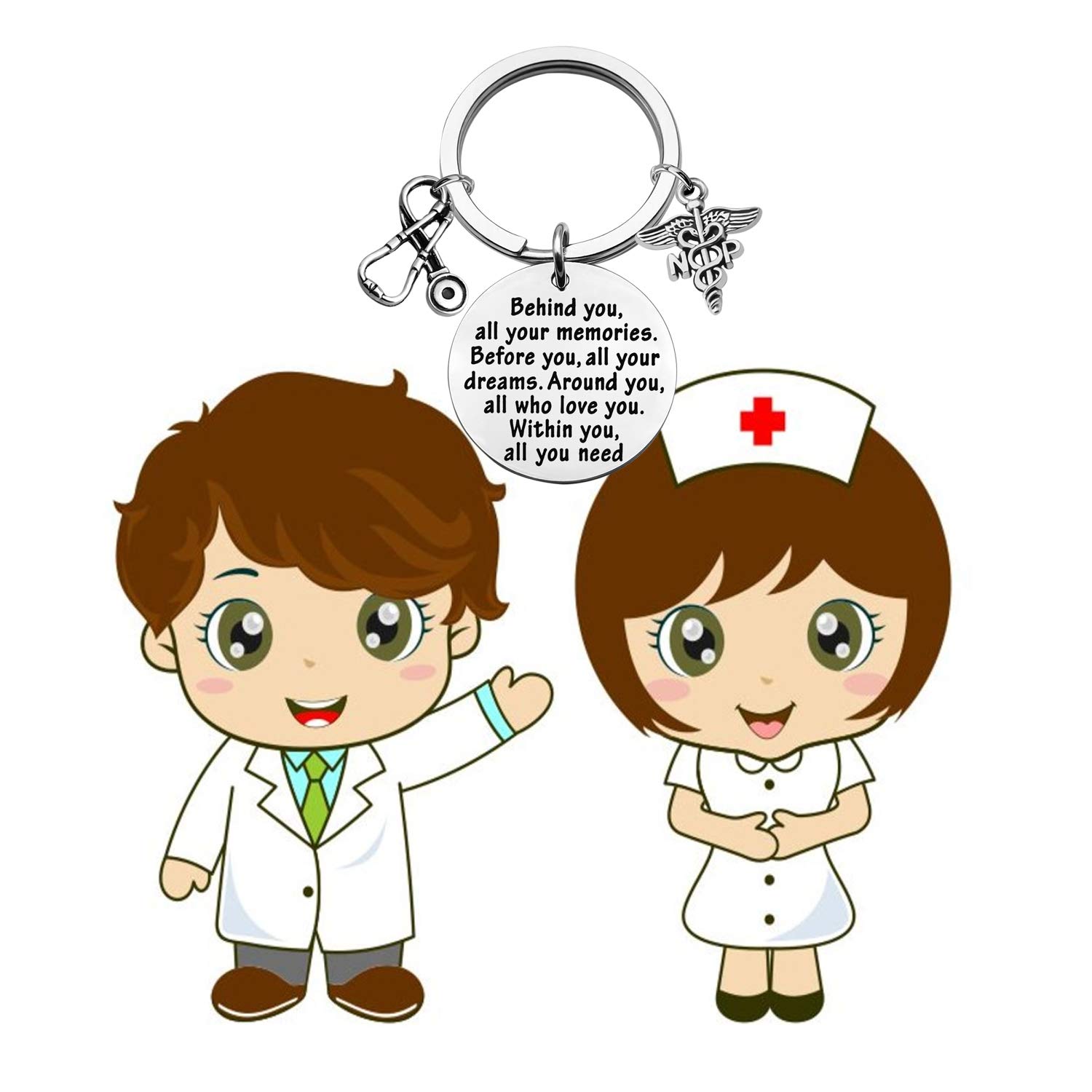 FEELMEM NP Graduation Gift NP Nurse Practitioner Gift NP Keychain Behind You All Your Memories Before You All Your Dreams Inspirational Gift for Nurse Practitioner Graduates (NP)