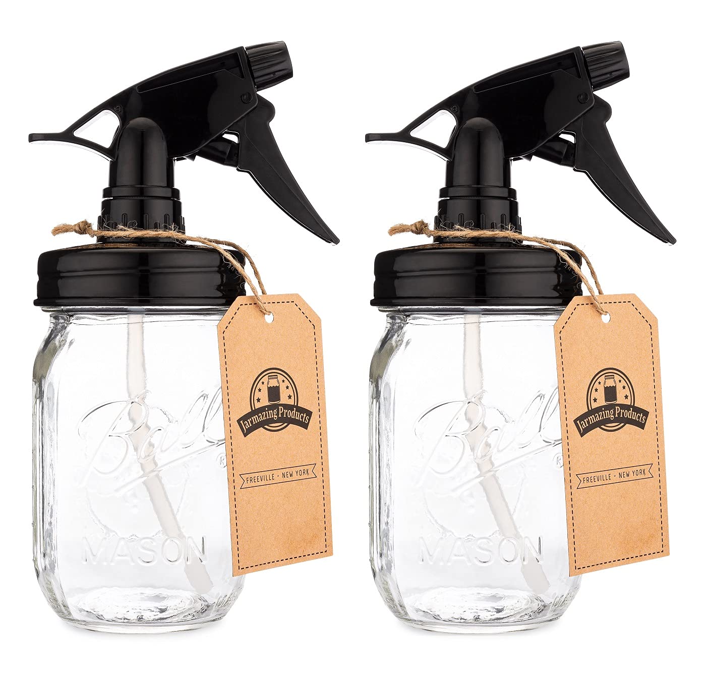 Jarmazing Products Mason Jar Sprayer – Black – With 16 Ounce Ball Mason Jar – 2 Pack!