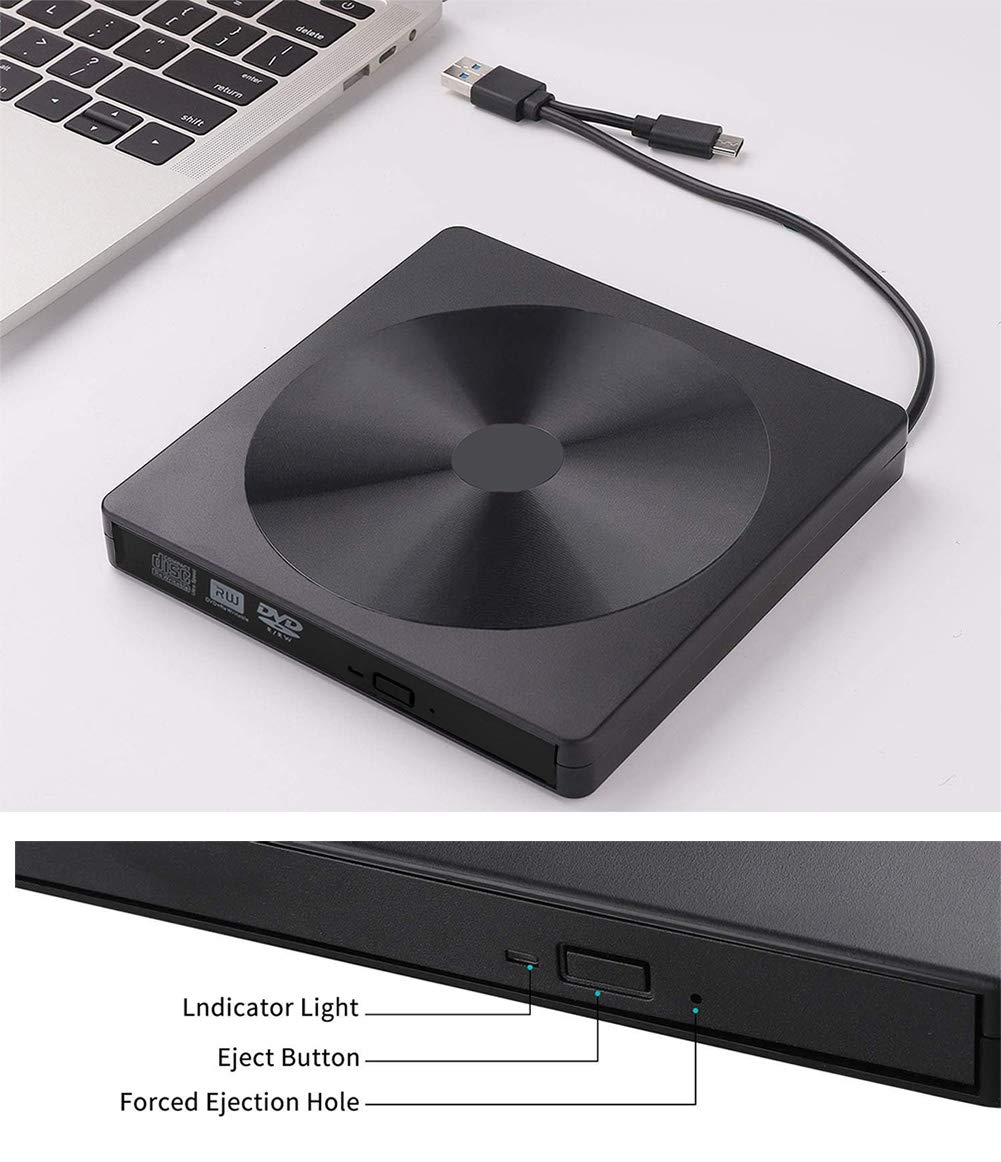 External CD DVD Drive, USB C Writer Type C USB 3.0 CD DVD RAM Burner Combo High Speed Re-Writer for Laptop Notebook PC Desktop Computer (Black)