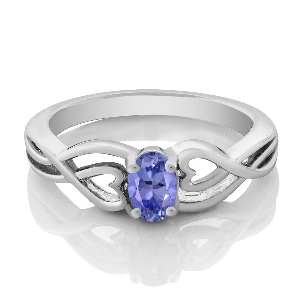 Gem Stone King 925 Sterling Silver Blue Tanzanite Engagement Ring For Women (0.45 Cttw, Gemstone Birthstone, Oval 6X4MM, Available In Size 5,6,7,8,9)