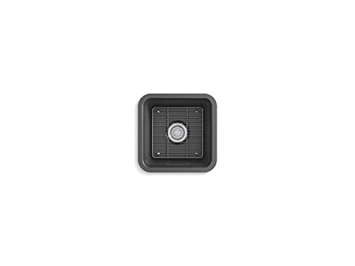 KOHLER K-8223-CM7 Cairn 15-1/2" Undermount Single-Bowl Bar Sink, Neoroc Composite Bar Kitchen Sink with Sink Rack, Matte Graphite