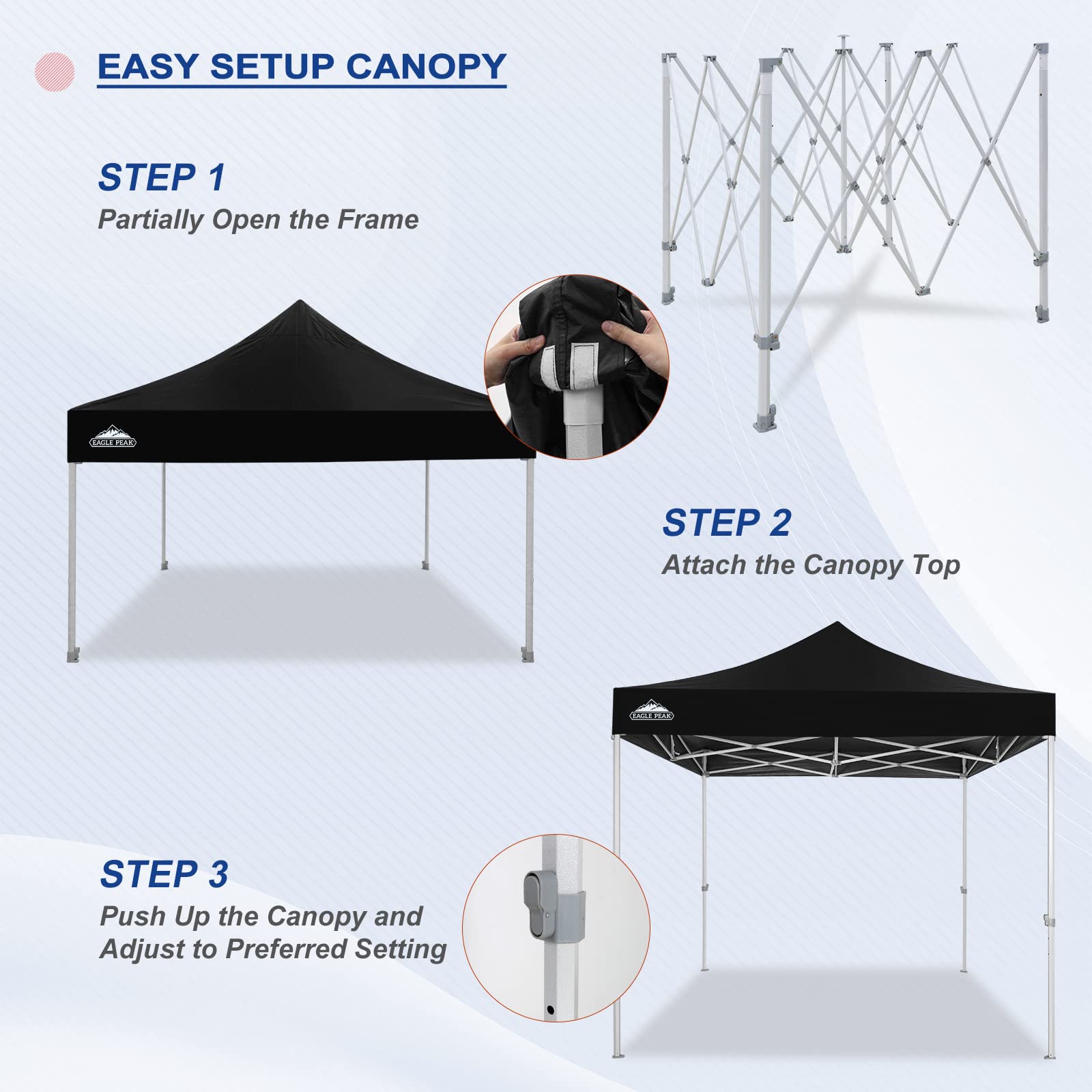 EAGLE PEAK 10x10 Heavy Duty Pop up Commercial Canopy Tent Instant Sun Shelter with Roller Bag, 4 Sandbags, Blue