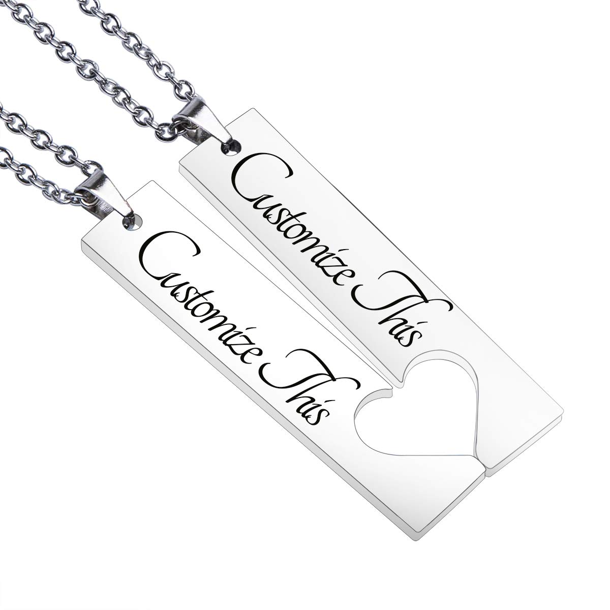 Fanery Sue 2PC Personalized Name Necklace Custom Engraved Matching Heart Puzzles Pendant Anniversary for Couples Best Friends