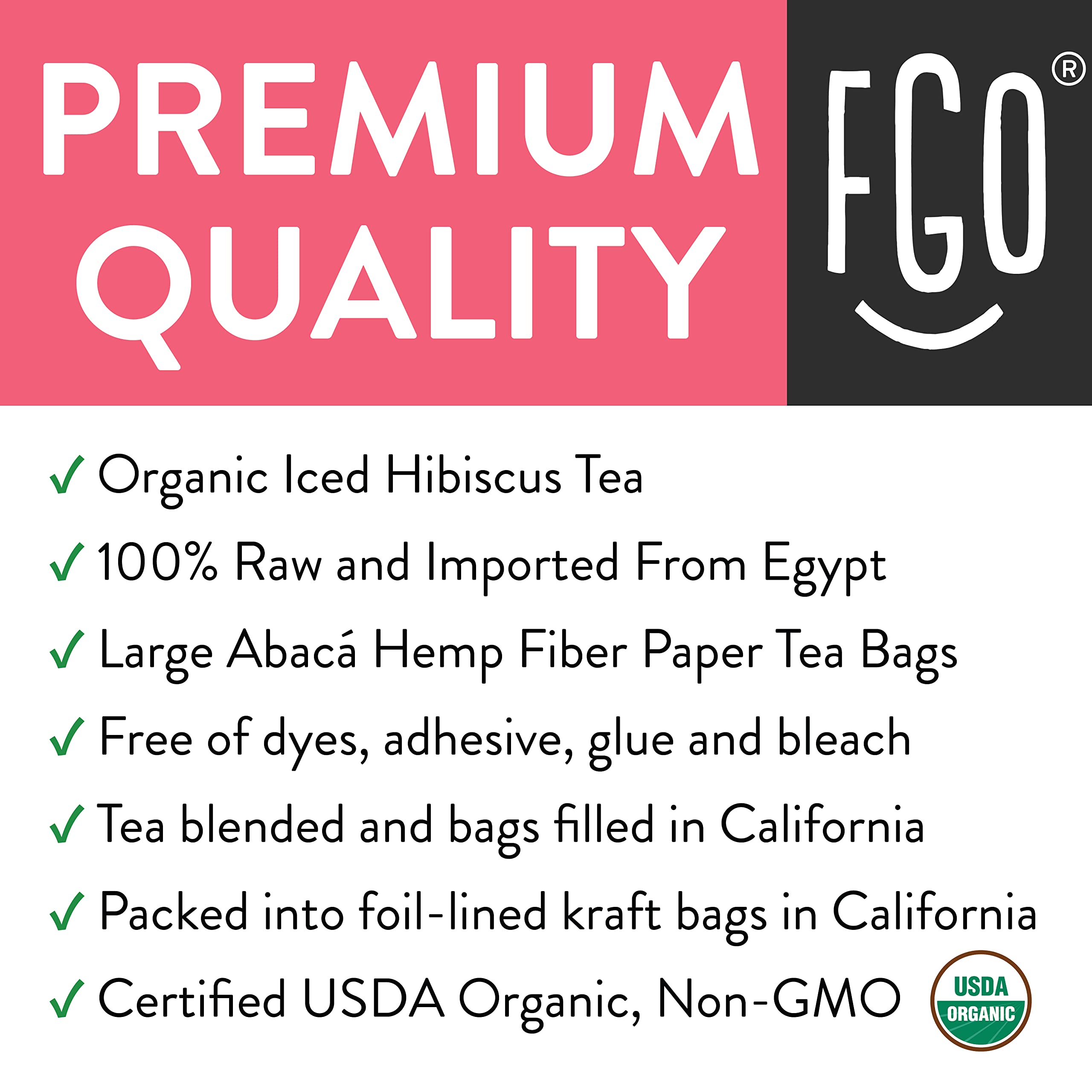 FGO Organic Hibiscus Iced Tea, Eco-Conscious Tea Bags, 6 Pitcher Bags, Packaging May Vary (Pack of 1)