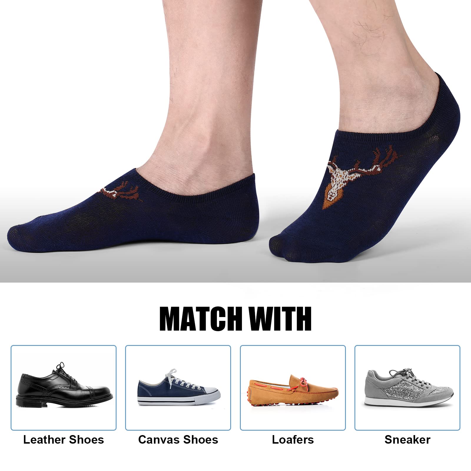 FEERUUNES MENS NO SHOW SOCKS Multicolor 10 PAIR (white)