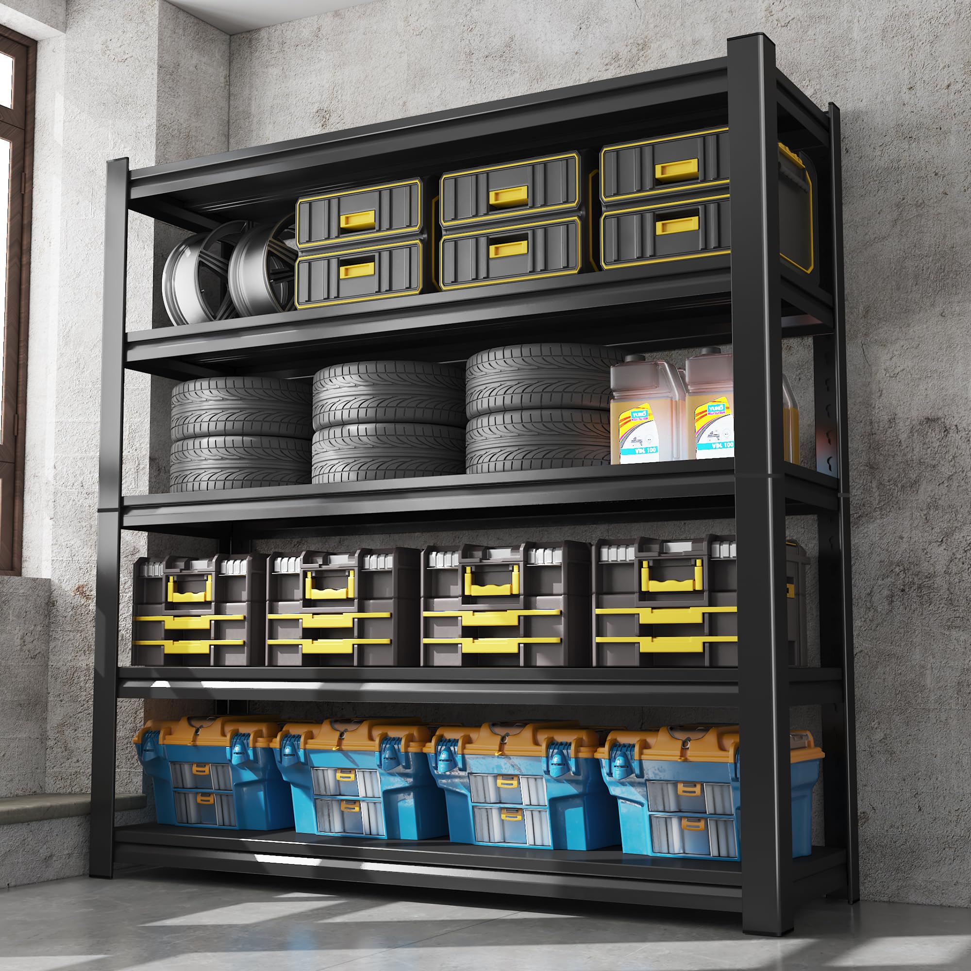 LLIIFFEE Storage Shelves 2000LBS Heavy Duty Garage Shelving Adjustable 5 Tier Metal Shelving Unit Industrial Utility Rack for Garage Storage, Basement, Warehouse Organization (15.7" D*35.4" W*72" H)