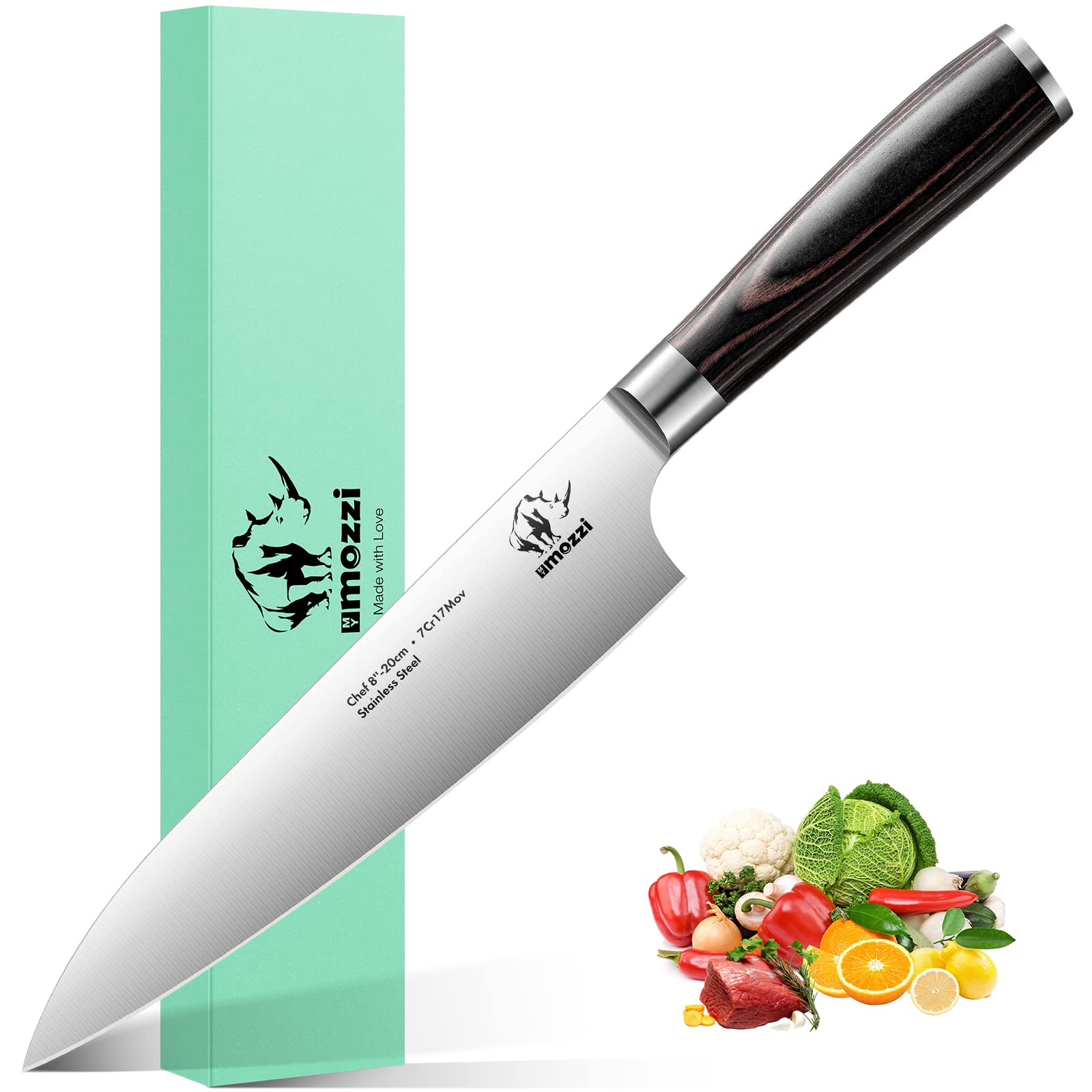 My Mozzi Chef Knife - Professional Knife with Ergonomic Handle and High Carbon Stainless Steel Ultra Sharp Paring Kitchen Chef Knife 8 inch