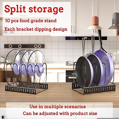 HAOWUJIN Pot And Pan Organizer For Cabinet, 10 Adjustable Pot Lid Organizer For Cabinet Expandable Cookware Baking Cookie For Kitchen Cutting Board Bakeware Organizer For Cabinet