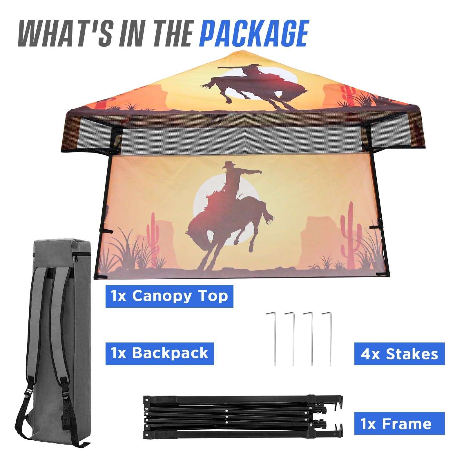 EAGLE PEAK 8x8 Pop Up Canopy Tent with Sidewall, Compact, Portable Slant Leg Instant Sun Shelter for Beach, Sports, & Camping, 8x8 Base 6x6 Top, Cowboy