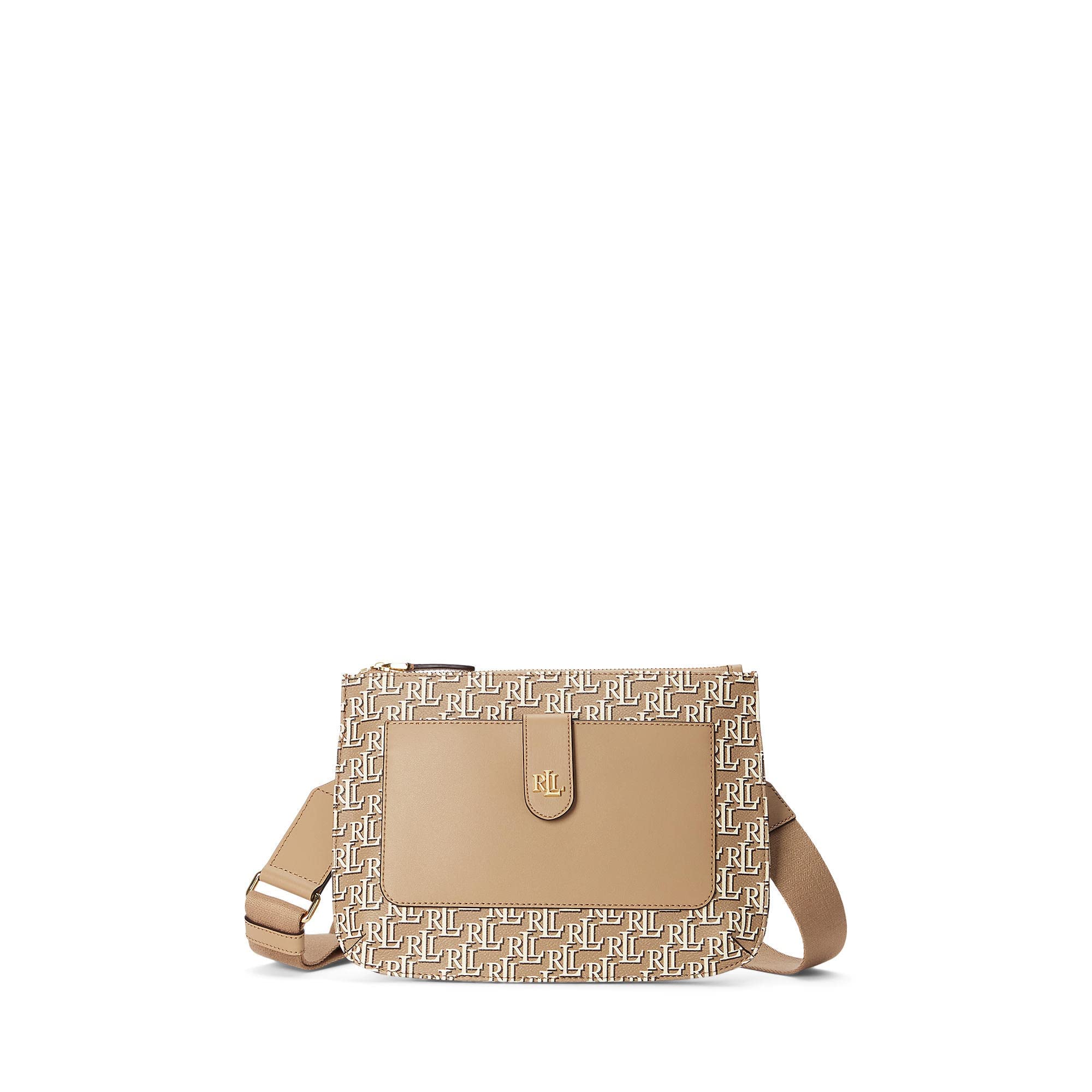 LAUREN Ralph Lauren Monogram Coated Canvas Medium Jamey Crossbody Bag Light Camel One Size